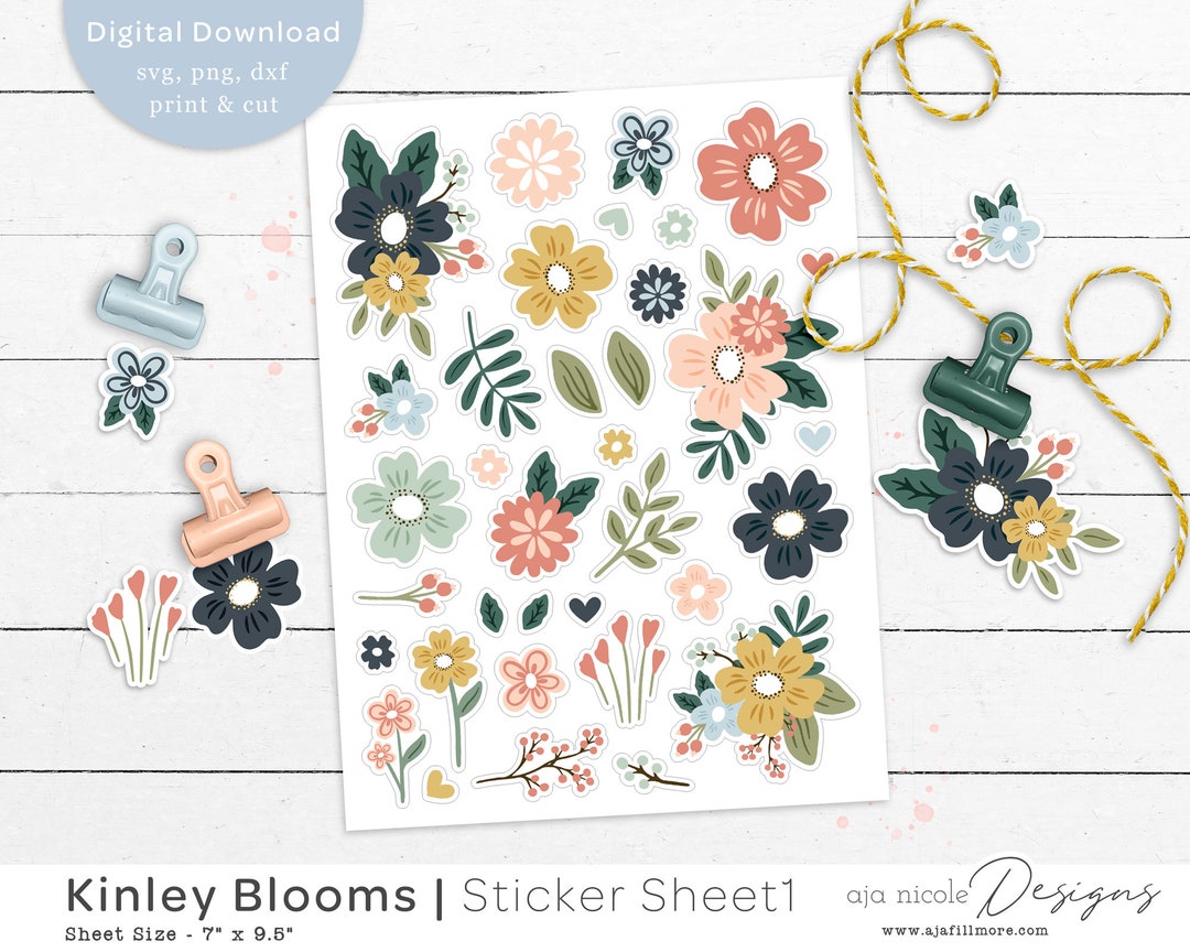 Flower Stickers, Printable Stickers, Flower Clipart, Digital Stickers ...