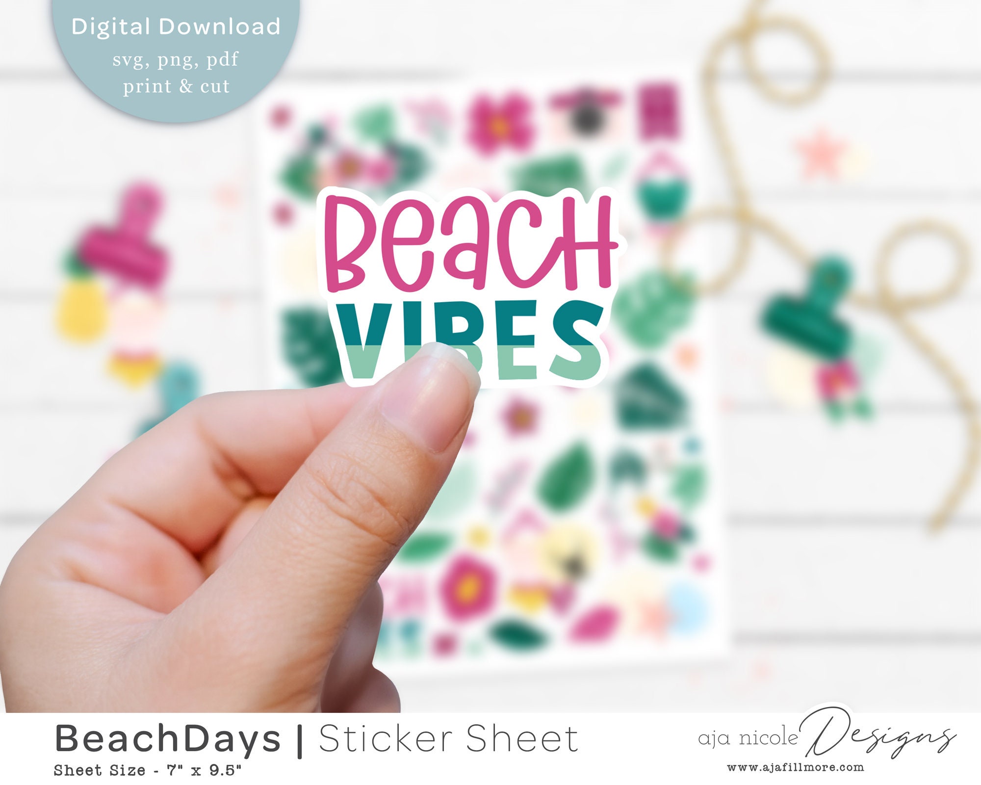 Tropical Stickers, Printable Stickers, Beach Clipart, Digital Stickers ...