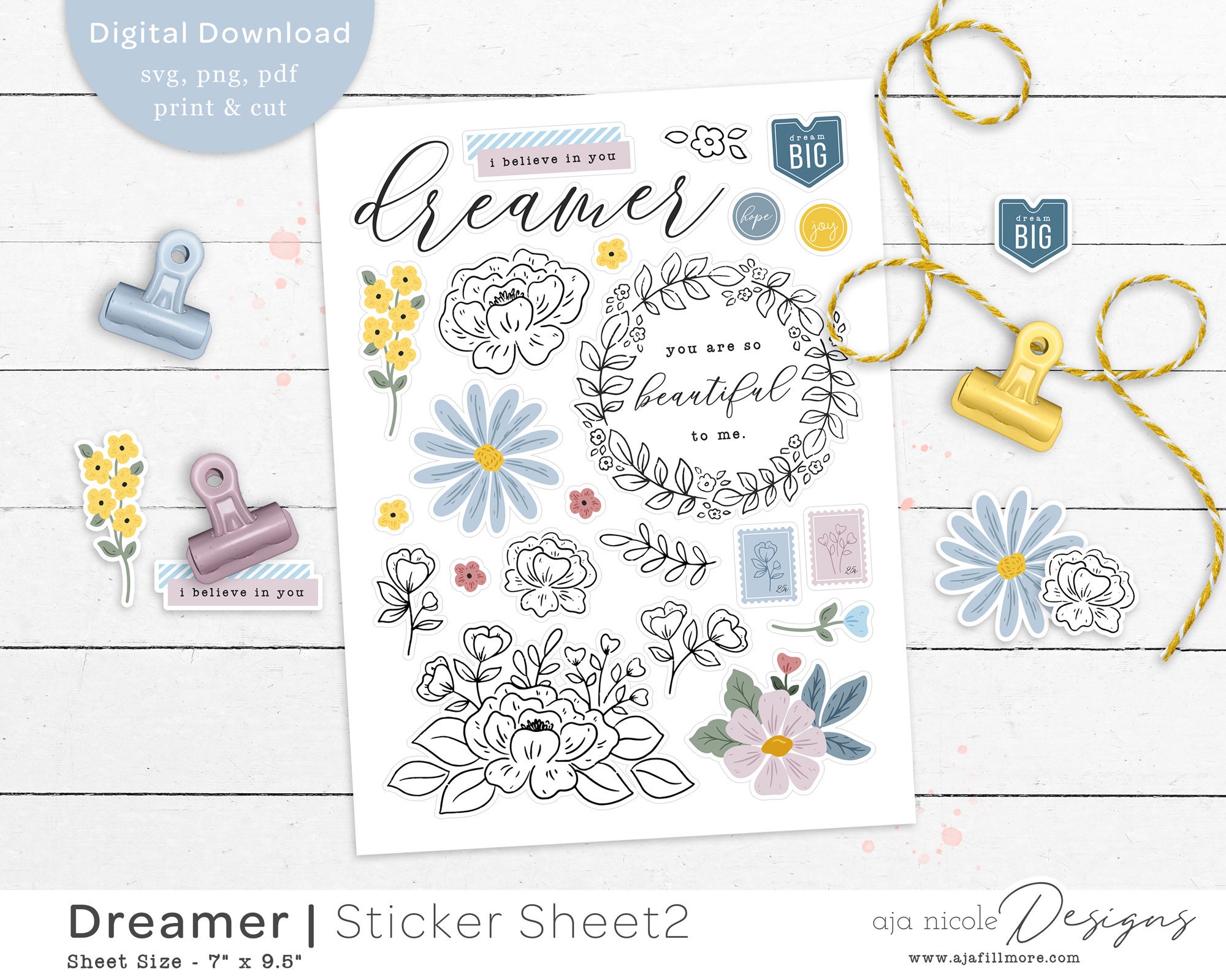 Flower Stickers, Printable Stickers, Flower Clipart, Digital Stickers ...
