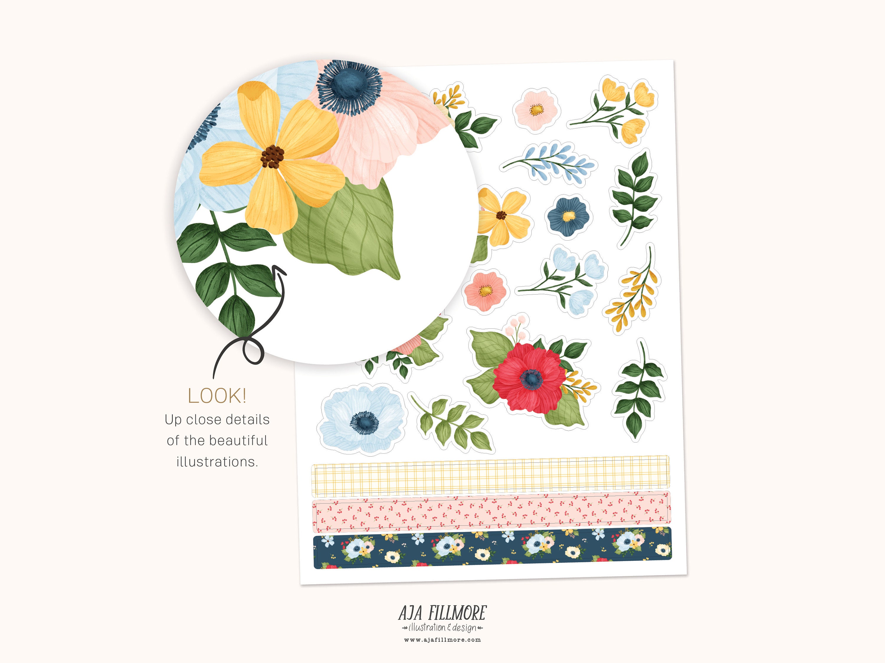 Flower Stickers, Printable Stickers, Flower Clipart, Digital Stickers ...