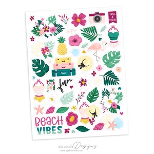 Tropical Stickers, Printable Stickers, Beach Clipart, Digital Stickers ...