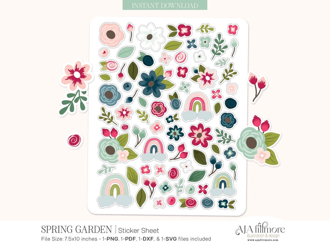 Whimsical Floral Sticker Sheet: Pastel Rainbow Garden Planner Stickers ...
