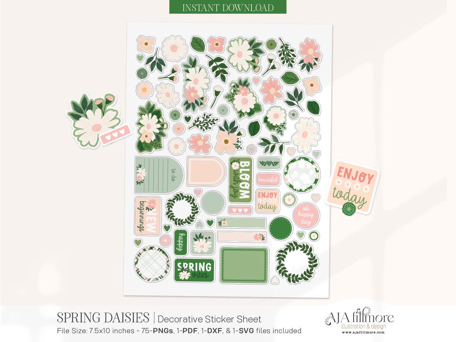 Flower Stickers, Printable Stickers, Flower Clipart, Digital Stickers ...