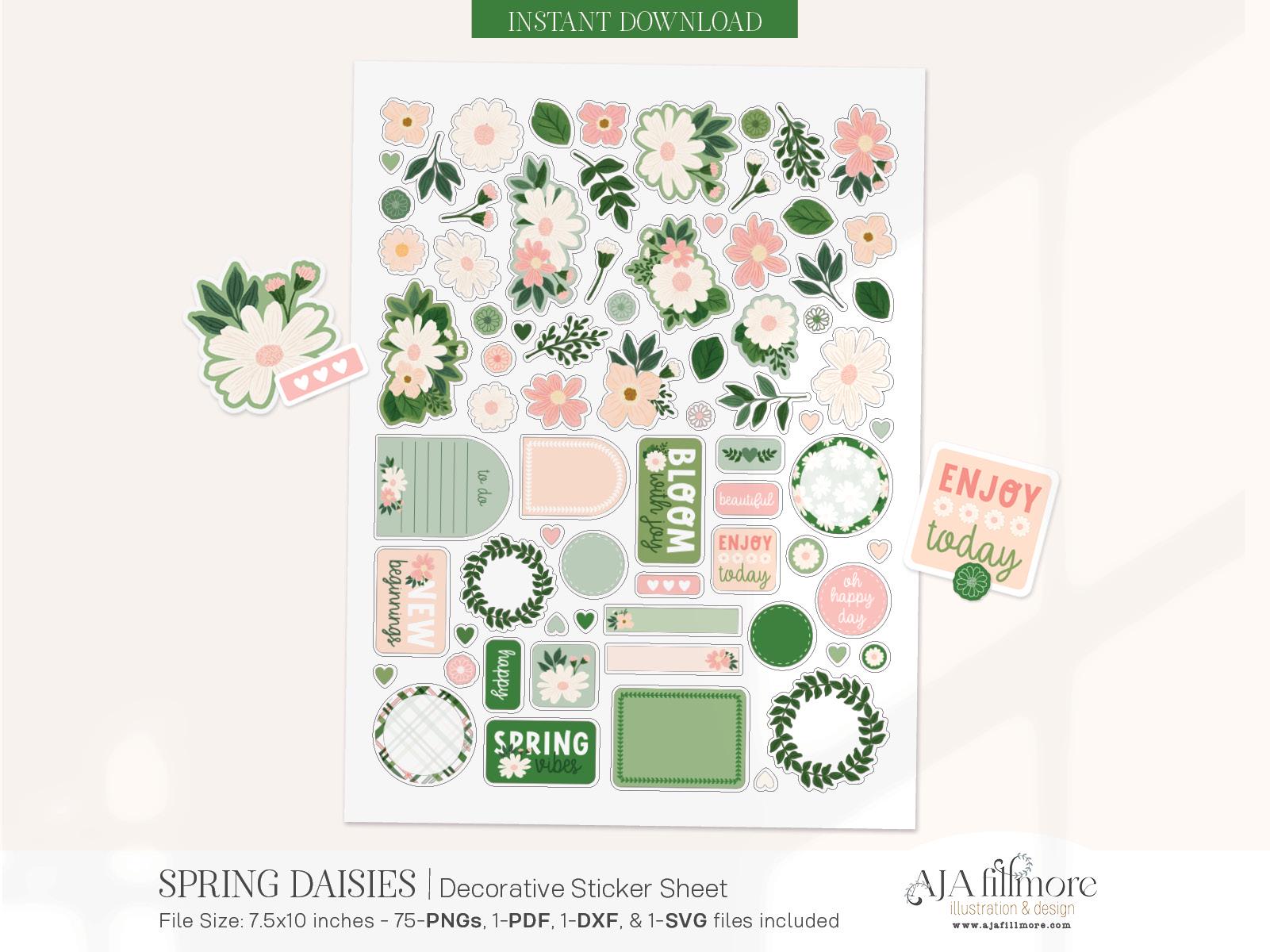 Flower Stickers, Printable Stickers, Flower Clipart, Digital Stickers ...