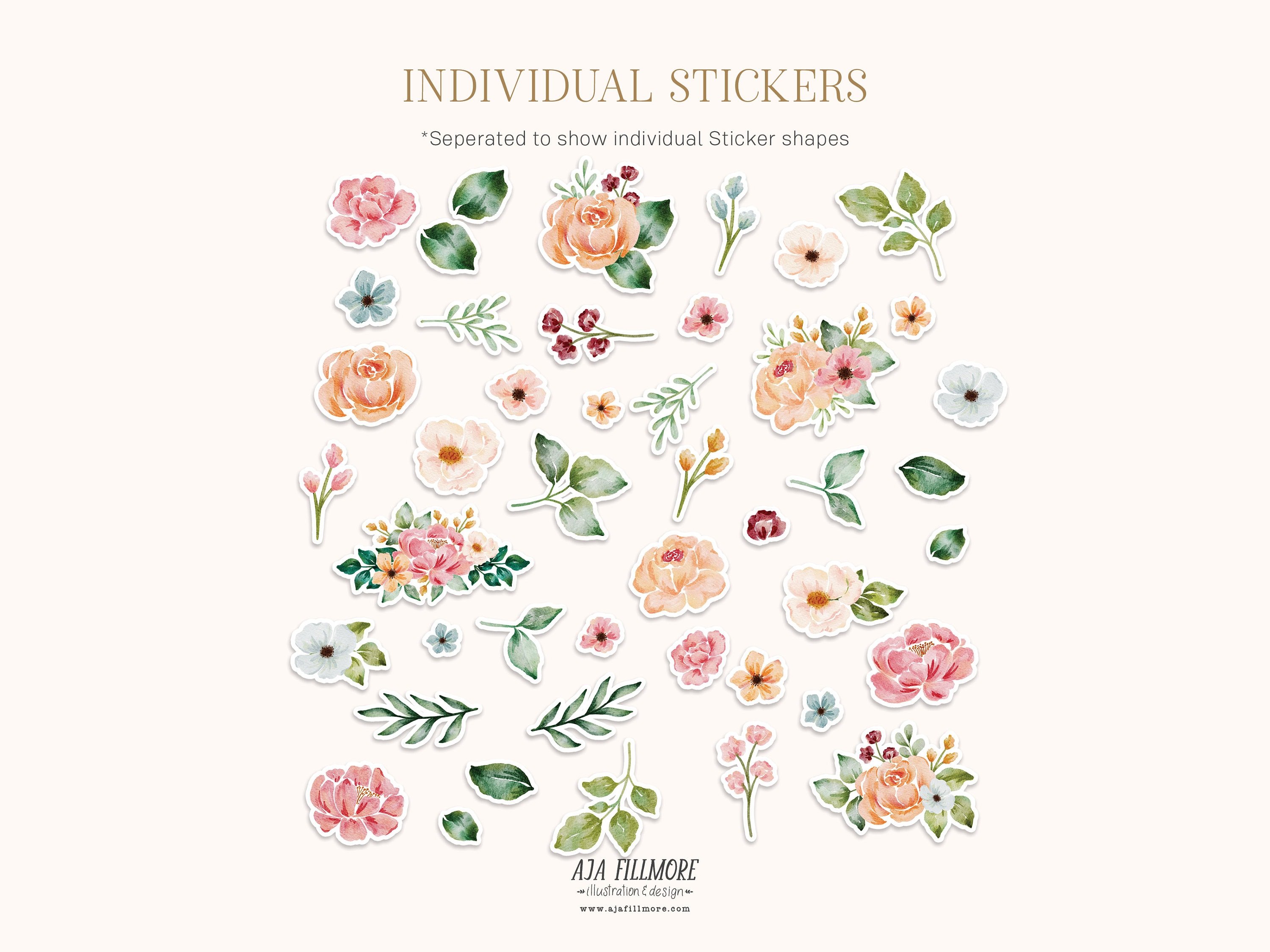 Floral Sticker Sheet, Printable Stickers, Flower Clipart, Digital ...