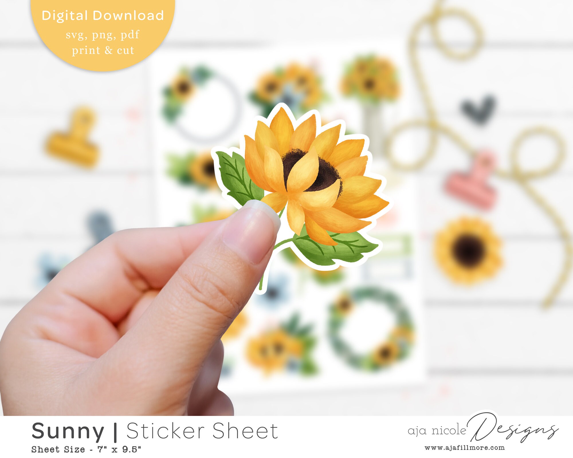 Sunflower Stickers Printable Stickers Sunflower Clipart - Etsy
