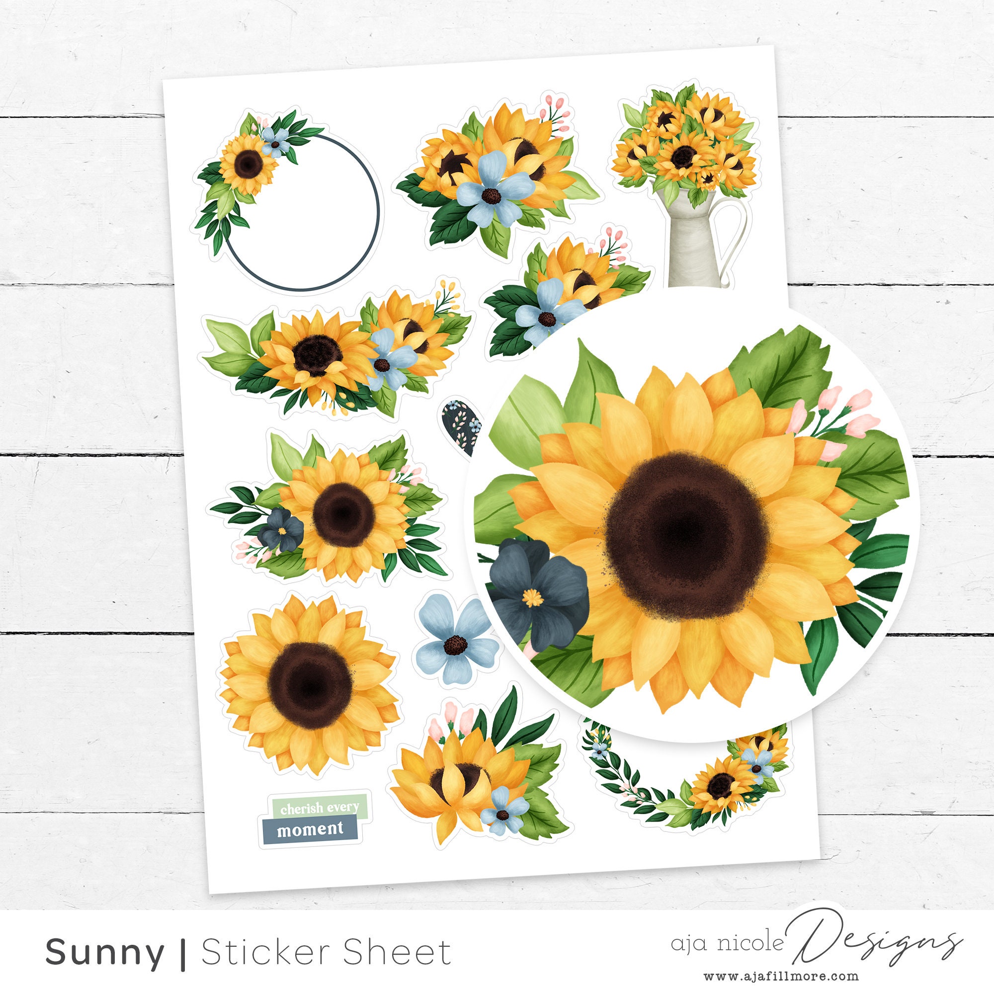 Sunflower Stickers Printable Stickers Sunflower Clipart - Etsy