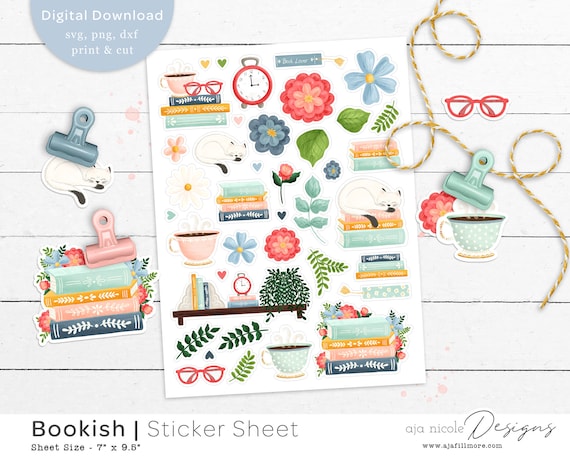 Book Stickers Printable Stickers Book Clipart Digital - Etsy