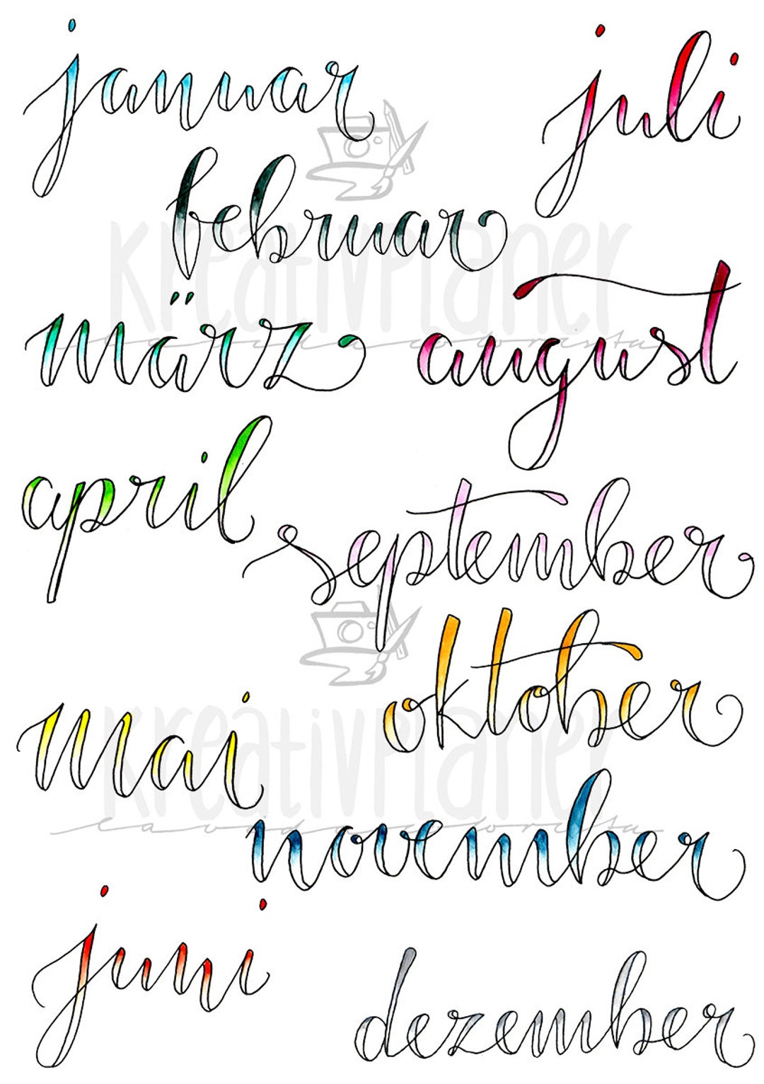 Stickerset Monate Schriftzug für dein Bullet - Etsy.de