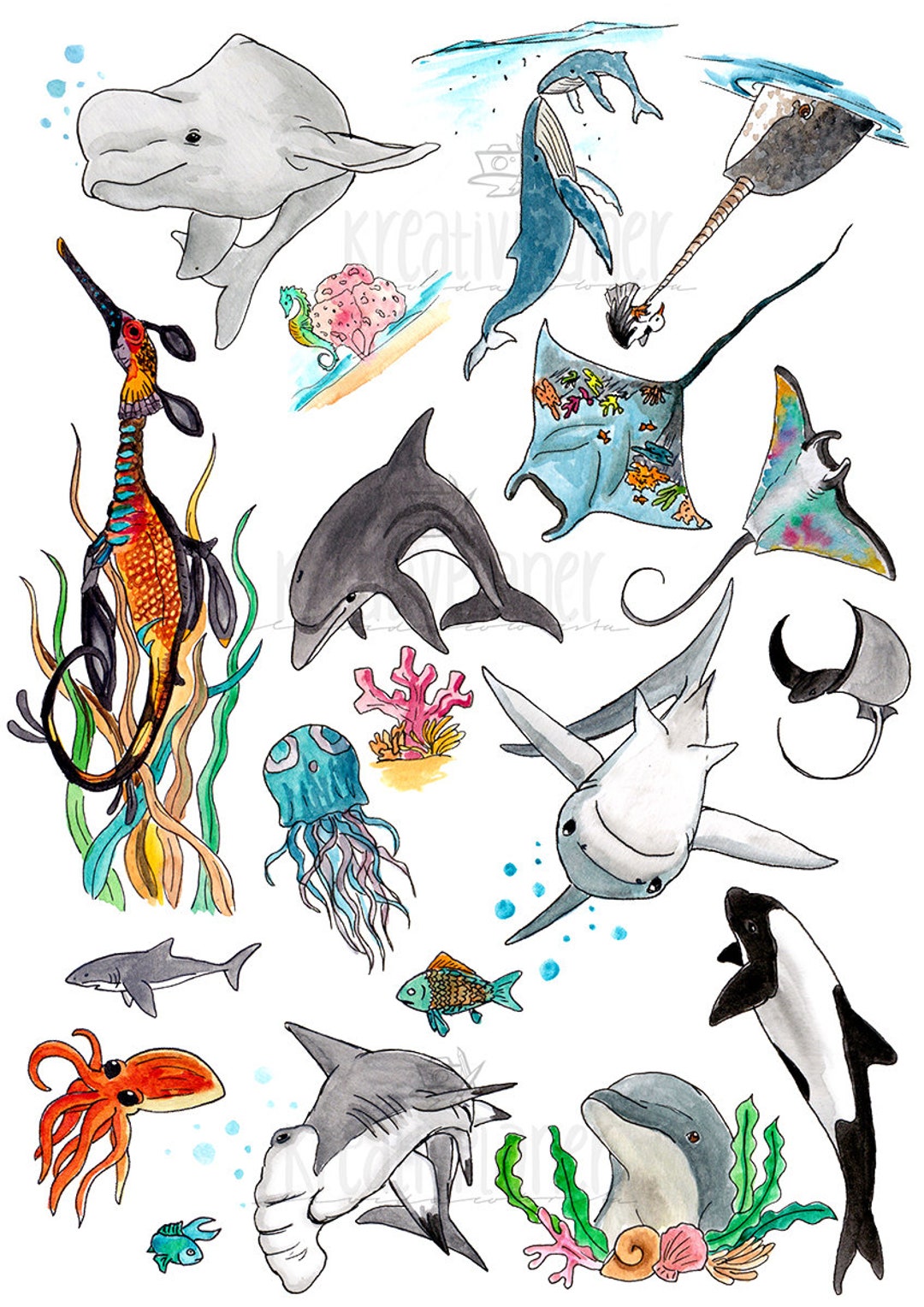 Sticker Set Marine Animals / Whales for Your Bullet Journal / Bujo ...