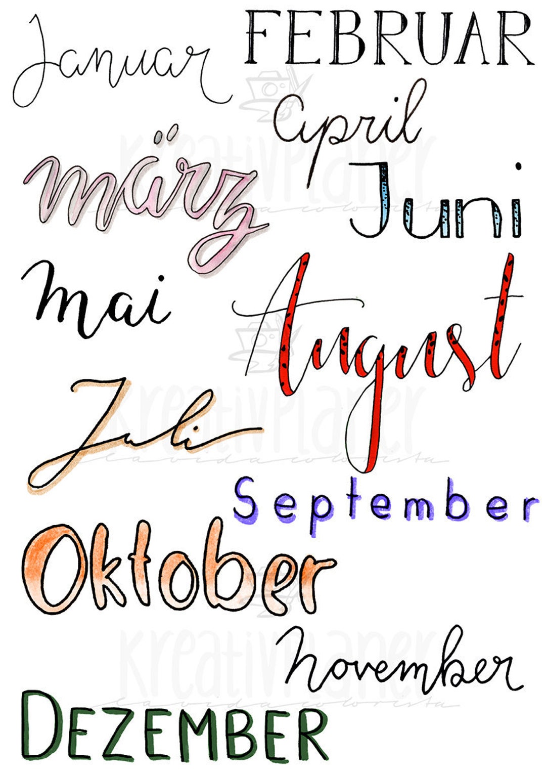 Stickerset "Monate" - Schriftzug für dein Bullet Journal / Bujo ...