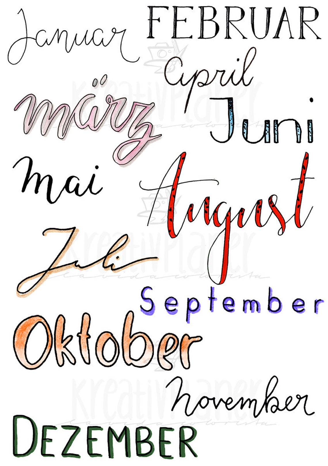 Stickerset "Monate" - Schriftzug für dein Bullet Journal / Bujo ...