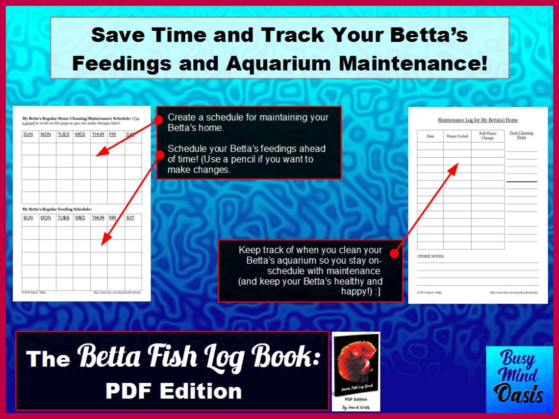 Betta Fish Log Book: Printable PDF Edition Track Feeding | Etsy