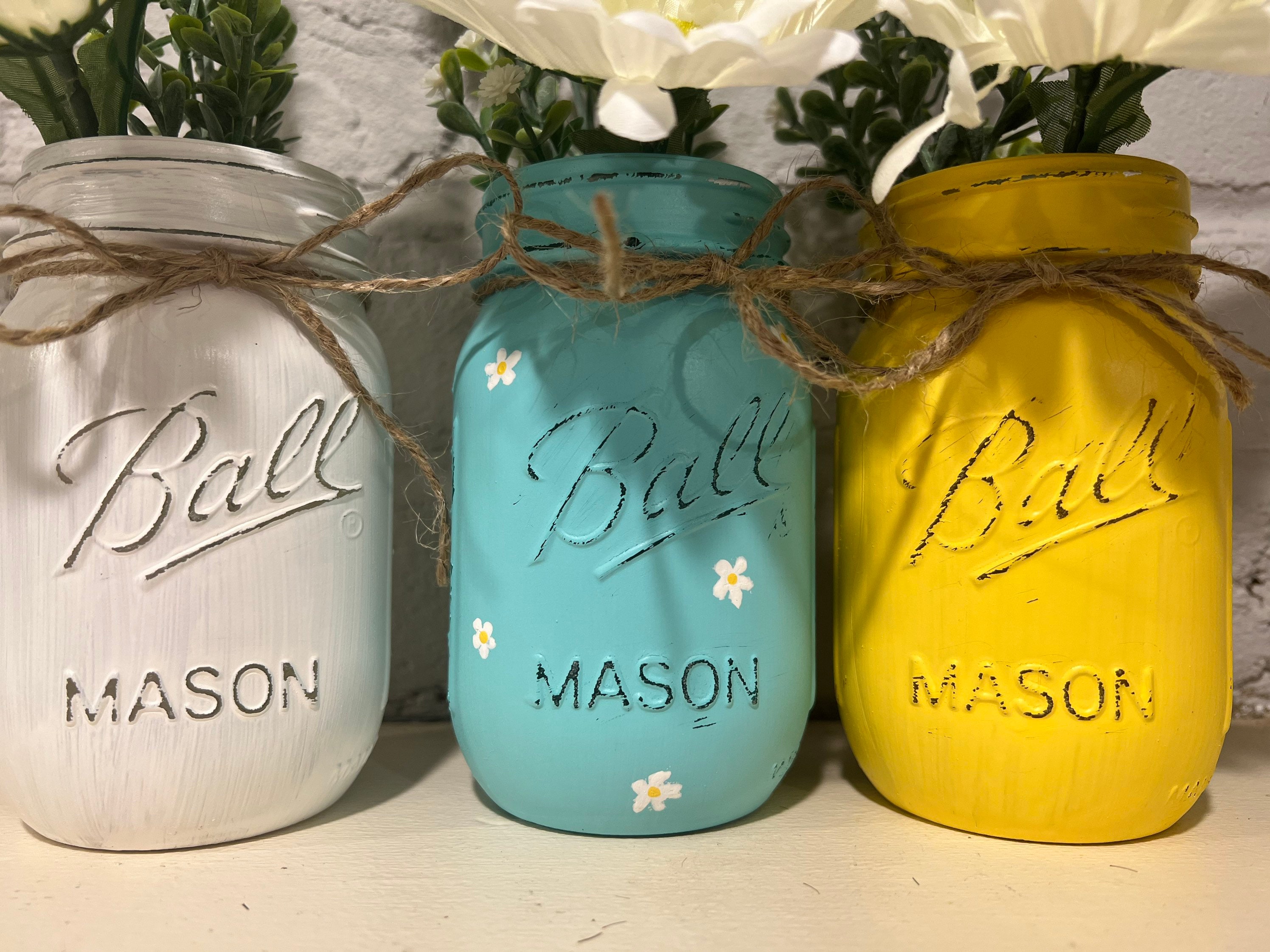 Spring Mason Jar Set Spring Flowers Daisy Mason Jars - Etsy