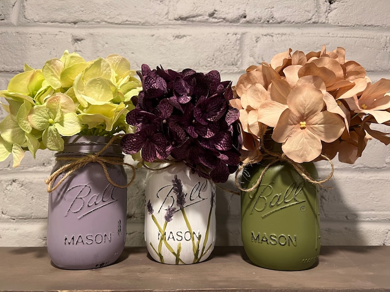 Spring Flower Decor, Spring Mason Jar Set, Flower Mason Jars, Lavender ...