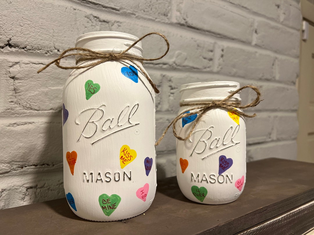 Candy Heart Mason Jars, Candy Hearts, Valentine’s Day - Etsy