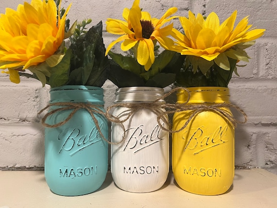Sunflower Mason Jar Set Spring Mason Jar Set Summer Mason | Etsy
