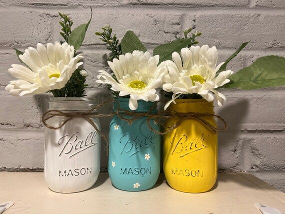 Spring Mason Jar Set Spring Flowers Daisy Mason Jars | Etsy