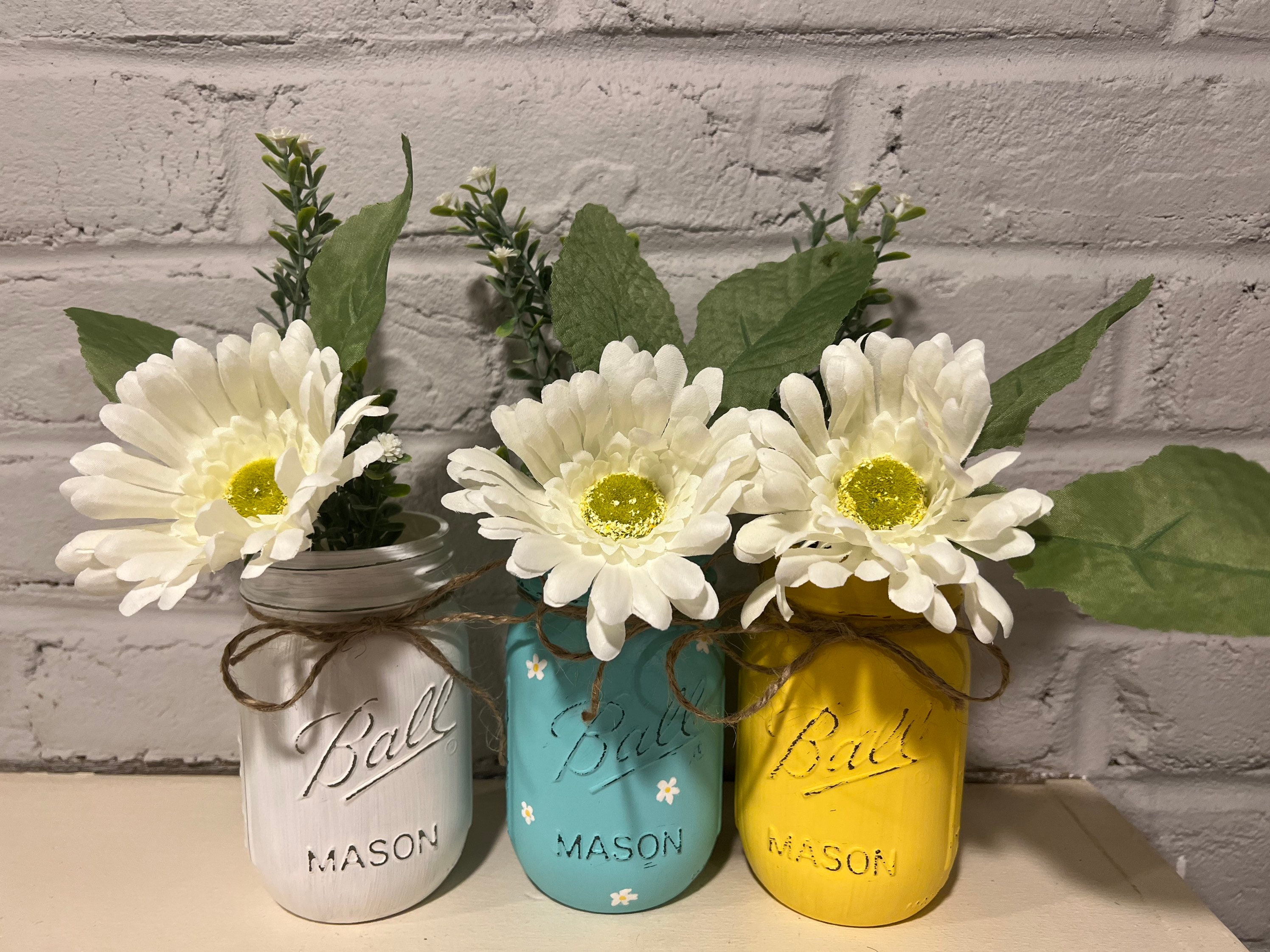 Spring Mason Jar Set Spring Flowers Daisy Mason Jars - Etsy