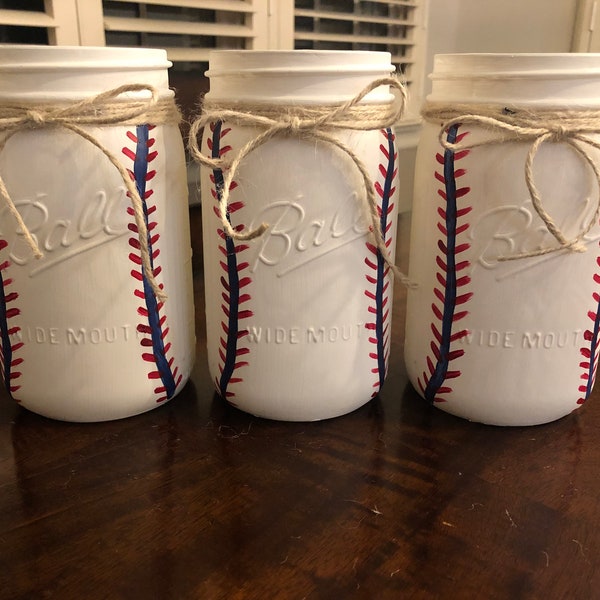 Baseball Mason Jars - Etsy