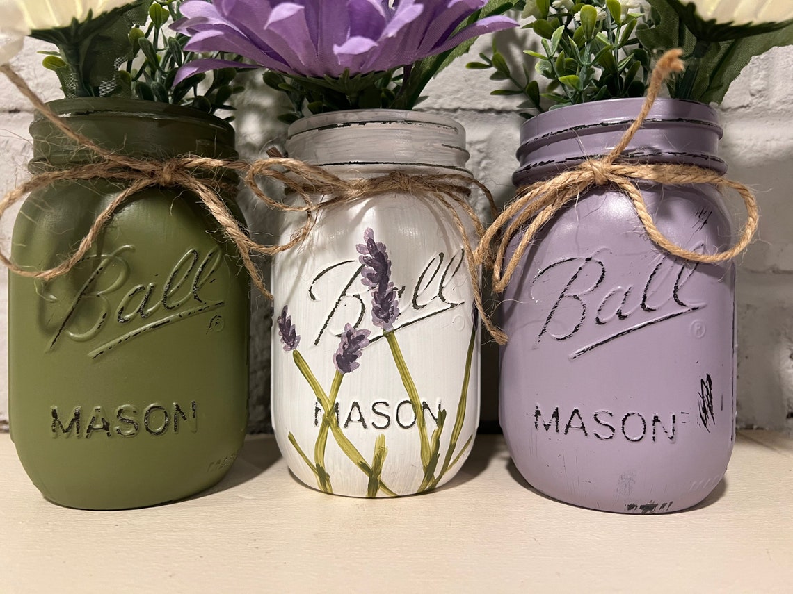 Spring Flower Decor, Spring Mason Jar Set, Flower Mason Jars, Lavender ...