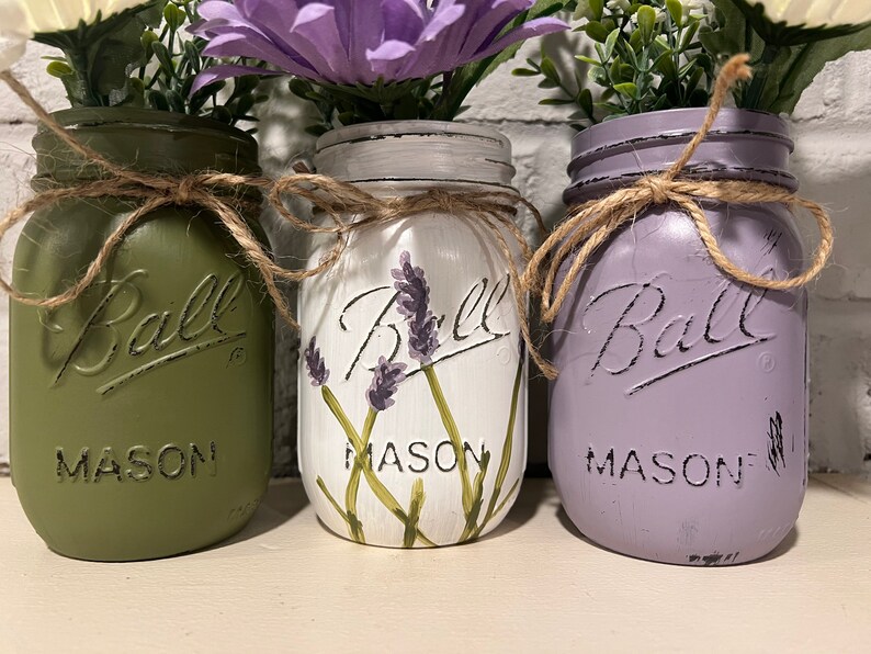 Spring Flower Decor, Spring Mason Jar Set, Flower Mason Jars, Lavender ...