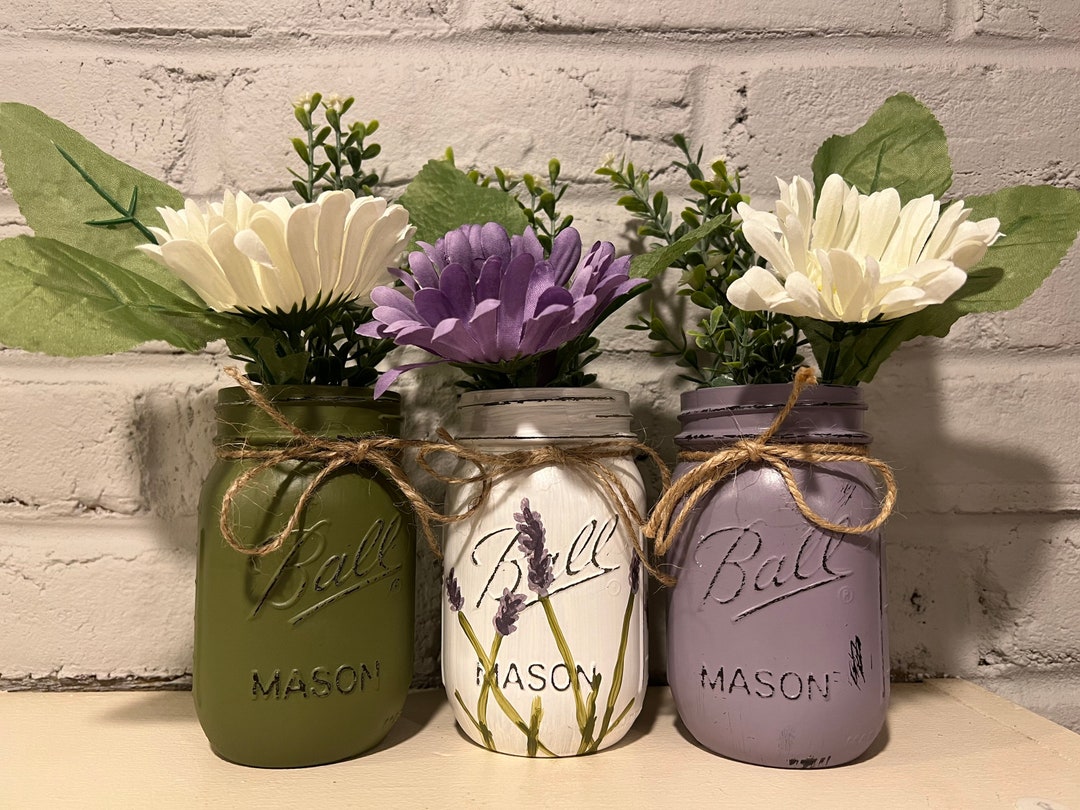 Spring Flower Decor, Spring Mason Jar Set, Flower Mason Jars, Lavender ...