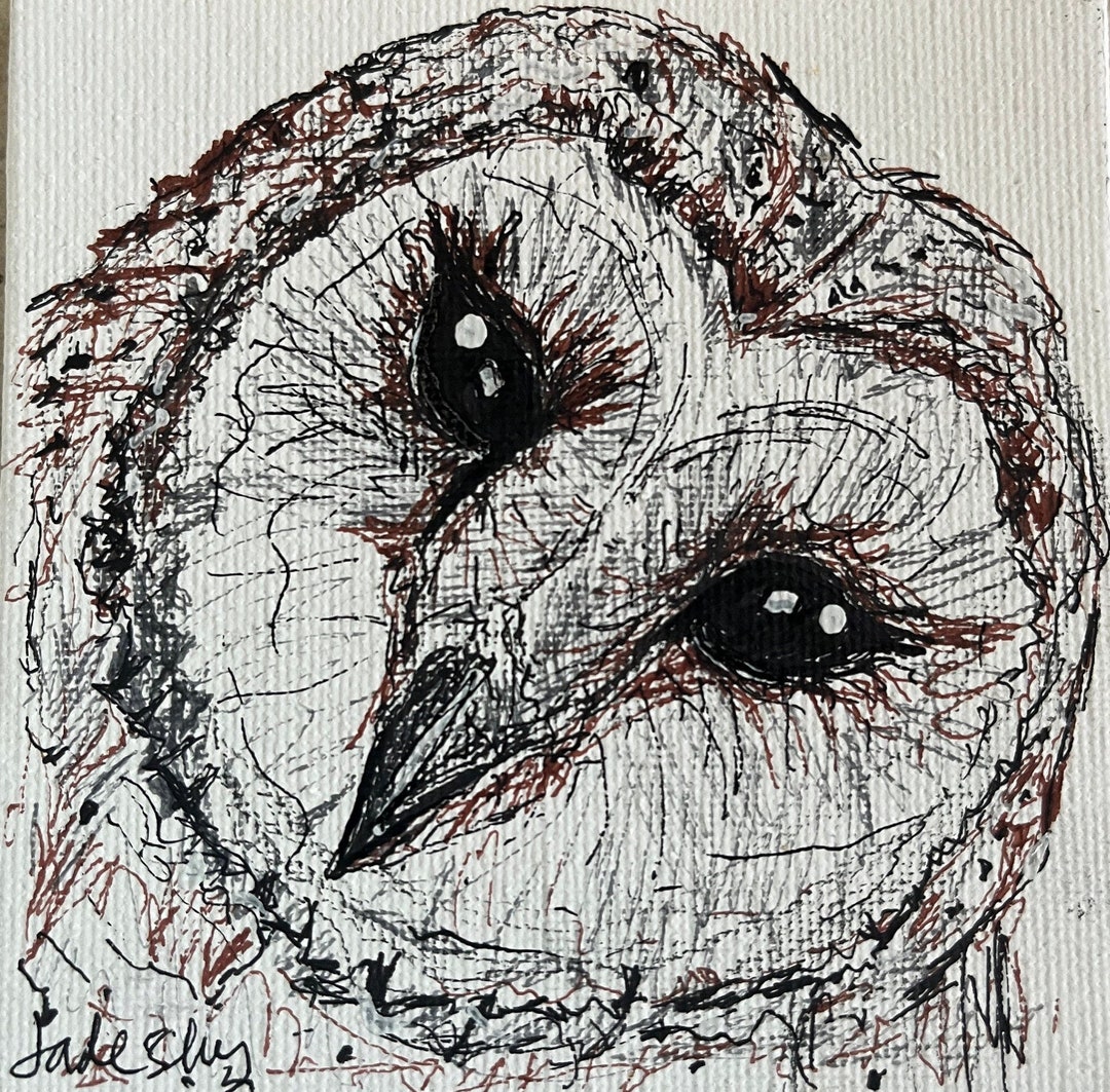 Mini Owl Canvas Drawing, Cute White Owl Drawing, Unique Animal Drawing ...