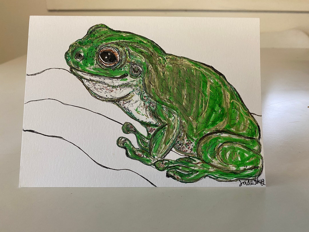 OOAK Green Tree Frog Drawing, Cute Frog Drawing, Unique Animal Drawing ...