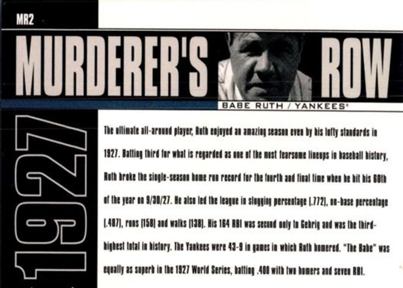 MURDERER'S ROW 1952 Style BABE Ruth Lou Gehrig Custom Made Art Card ...