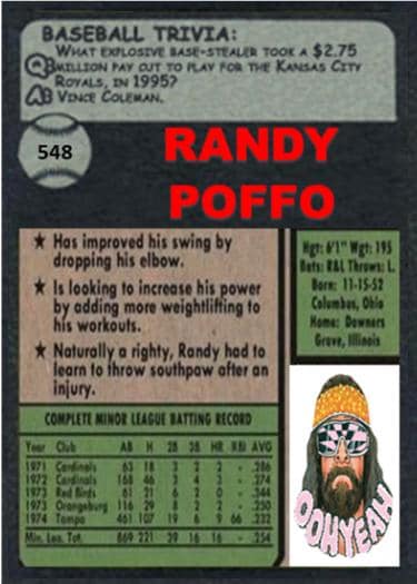 RANDY POFFO 1973 Style Randy the 'macho Man" Savage Catcher Minor ...