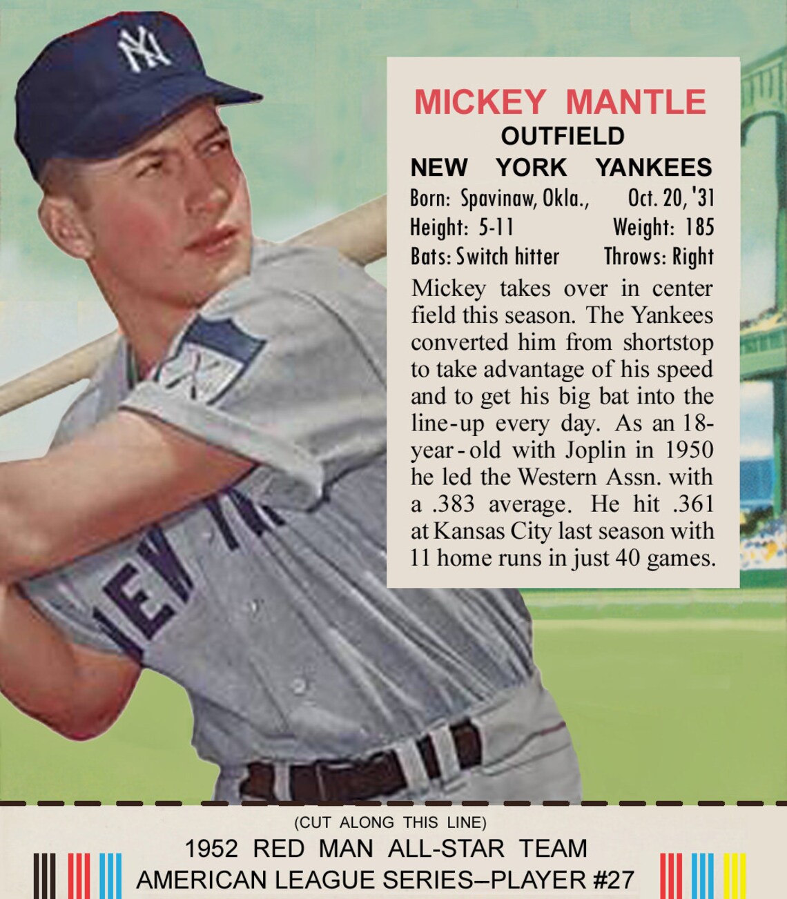 ORIGINAL MICKEY MANTLE Handmade Card That Could Have Been 1952 Red Man ...
