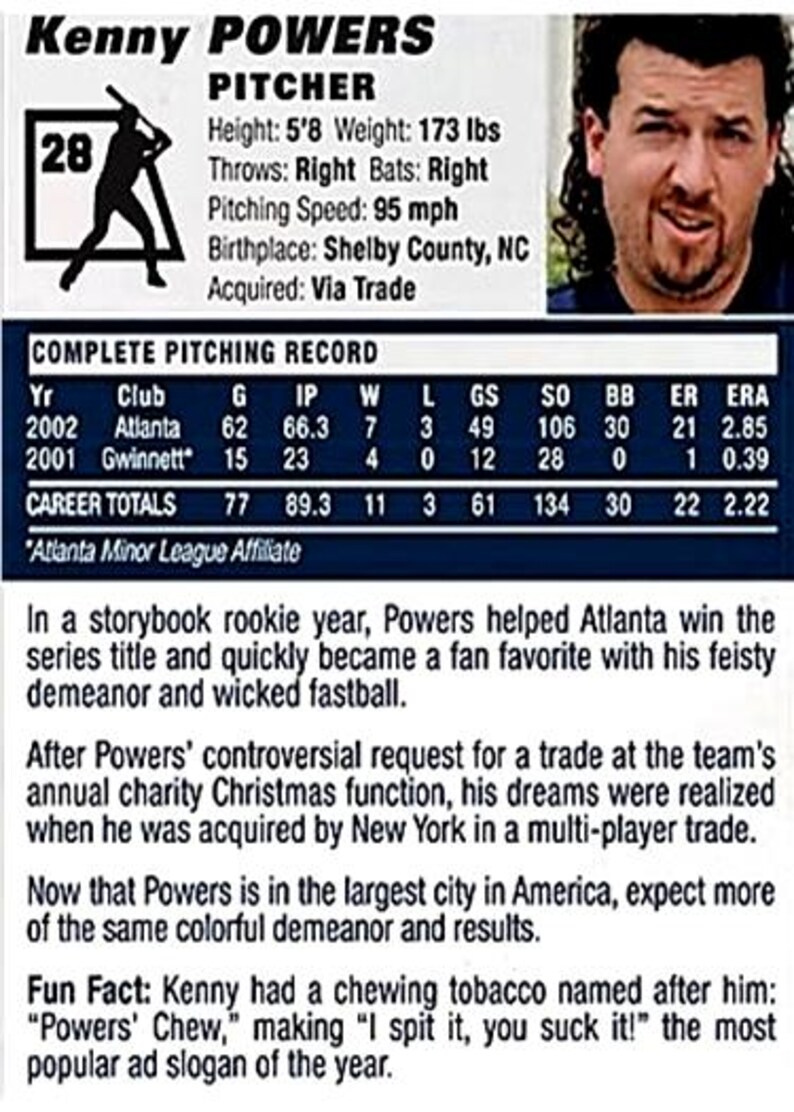KENNY POWERS AKA Danny Mcbride From Eastbound & Down 1987 Style Custom Made Art Card ### 30% off ...