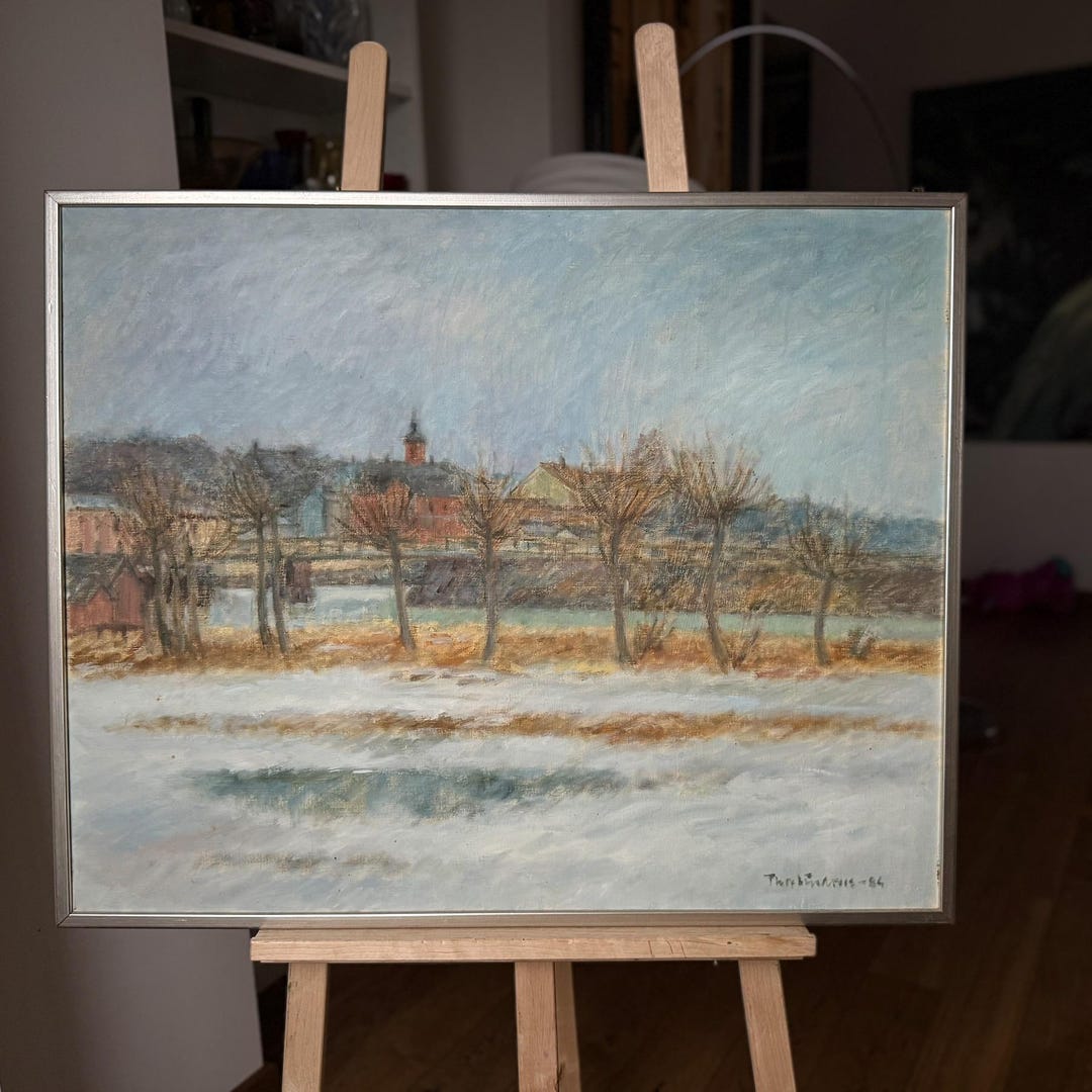 Winter Landscape Painting, 1984 Oil on Canvas, Scandinavian Art 83x68 ...