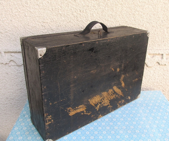 primitive handmade wood suitcase, antique wooden lugg… - Gem