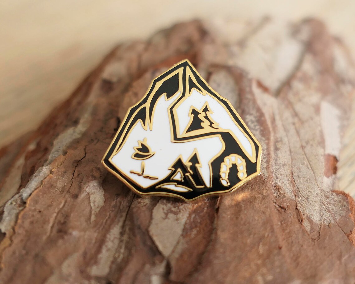 Wanderlust Mountain Pin | Black & White, Gold | Premium Hard Enamel Pin ...