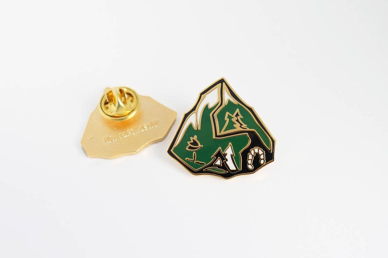 Wanderlust Mountain Pin | Forest Green, Gold | Premium Hard Enamel Pin ...