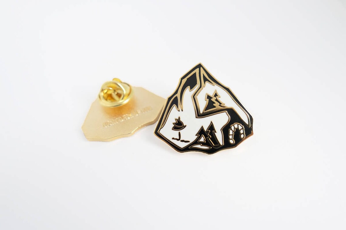 Wanderlust Mountain Pin | Black & White, Gold | Premium Hard Enamel Pin ...