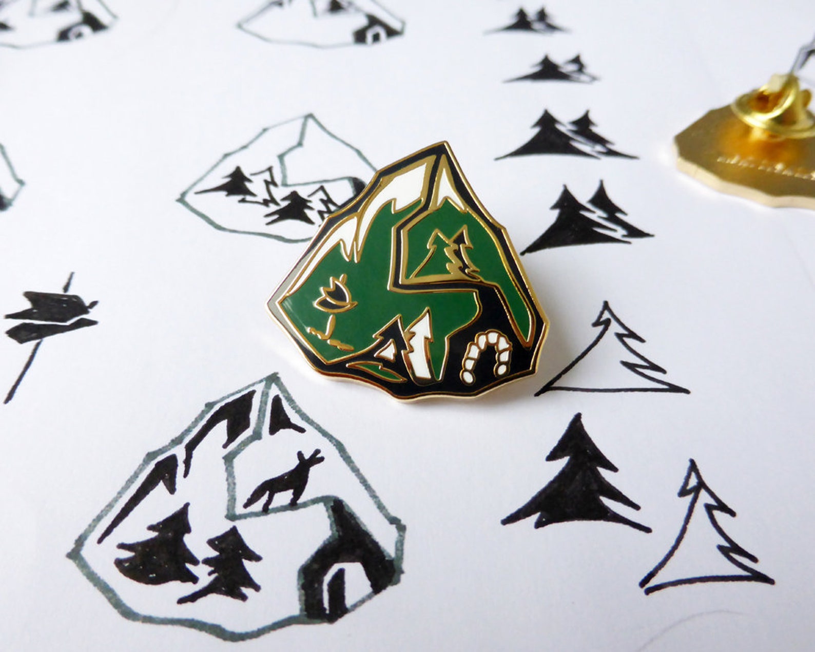 Wanderlust Mountain Pin Forest Green, Gold Premium Hard Enamel Pin - Etsy