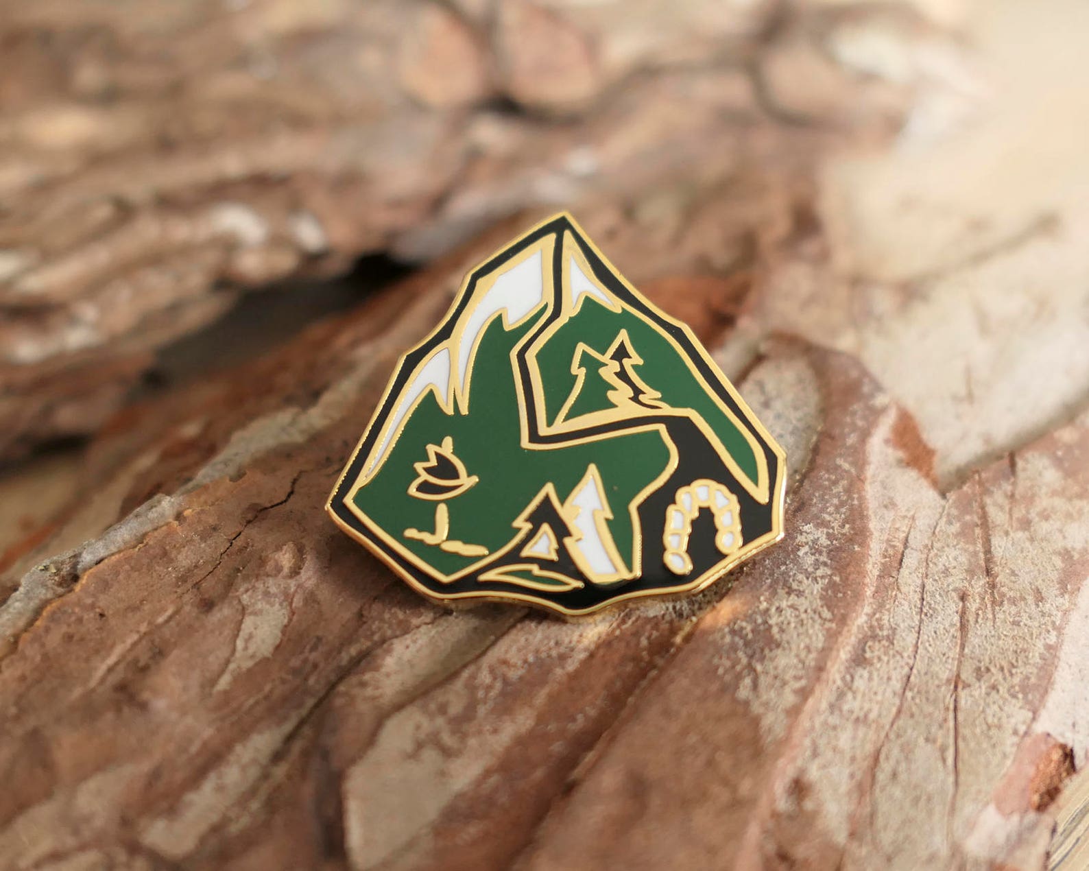 Wanderlust Mountain Pin | Forest Green, Gold | Premium Hard Enamel Pin ...