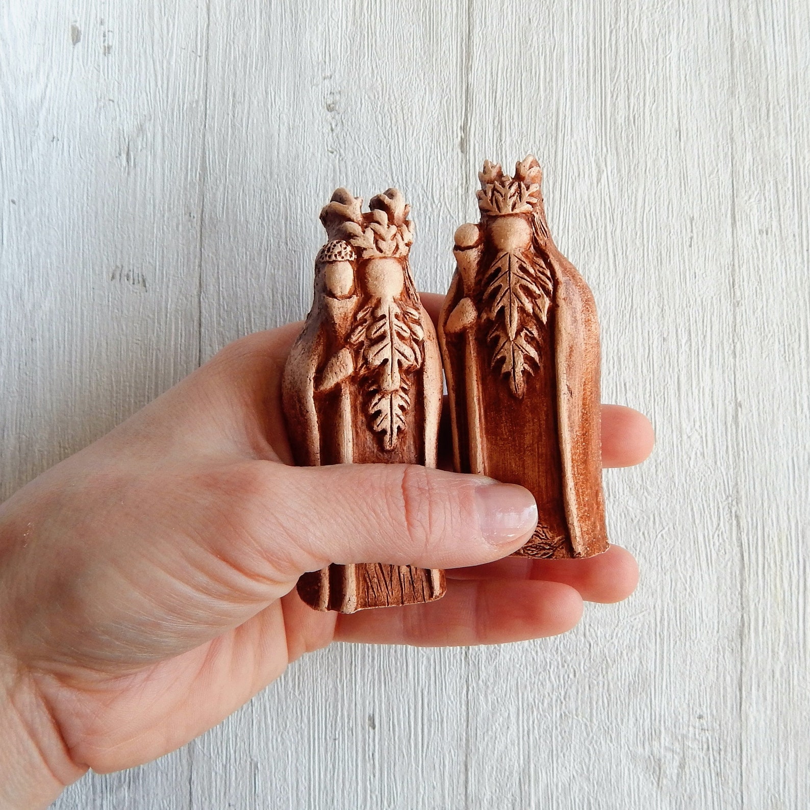 Oak King Holly King Statue Set, Pocket Travel Home Altar, Handmade ...
