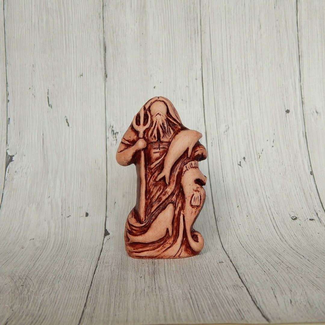 Poseidon Statue Pocket Travel Home Altar, Greek God Handmade Clay ...