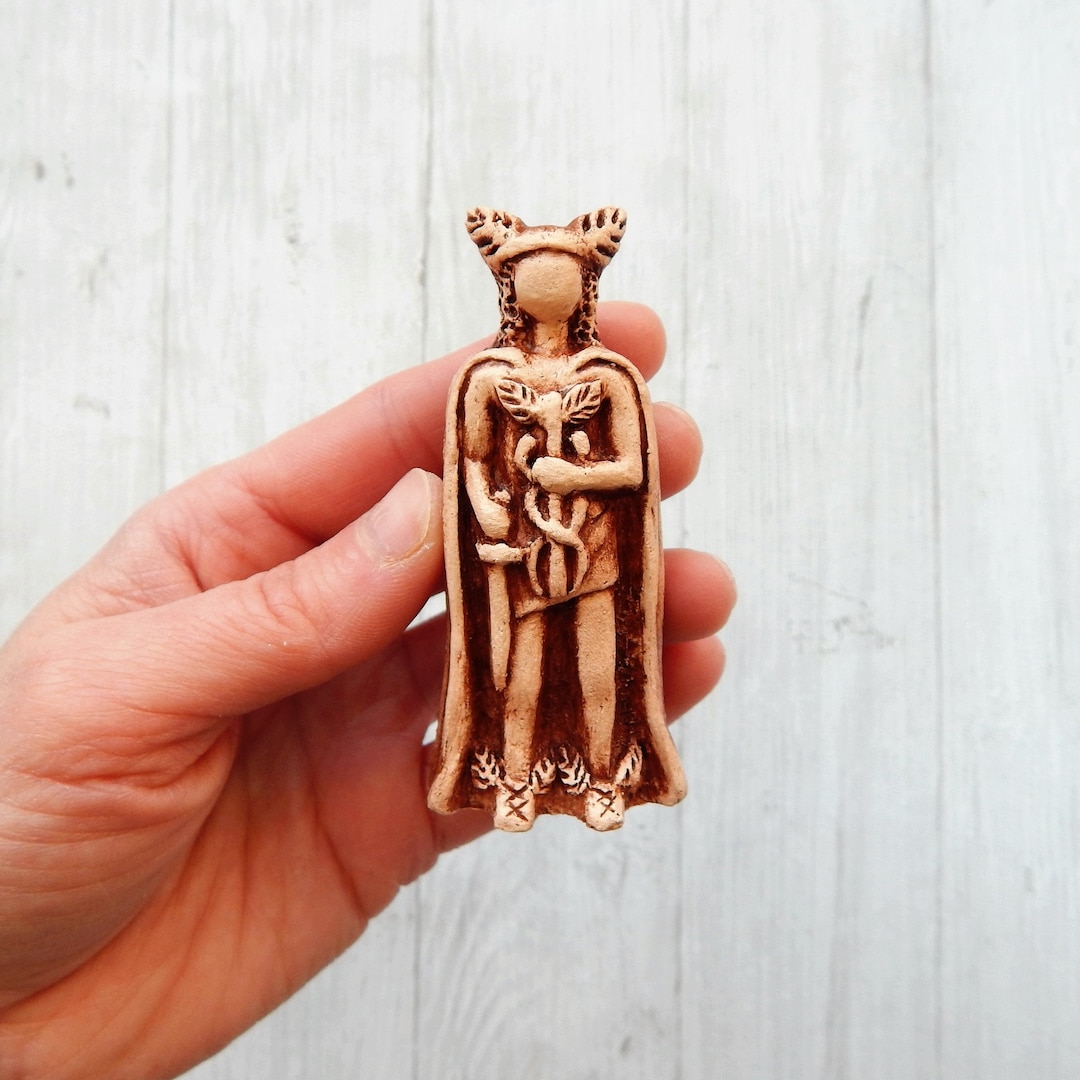 Hermes Statue Greek God Figurine Hand Sculpted Clay Travel & Home Altar ...