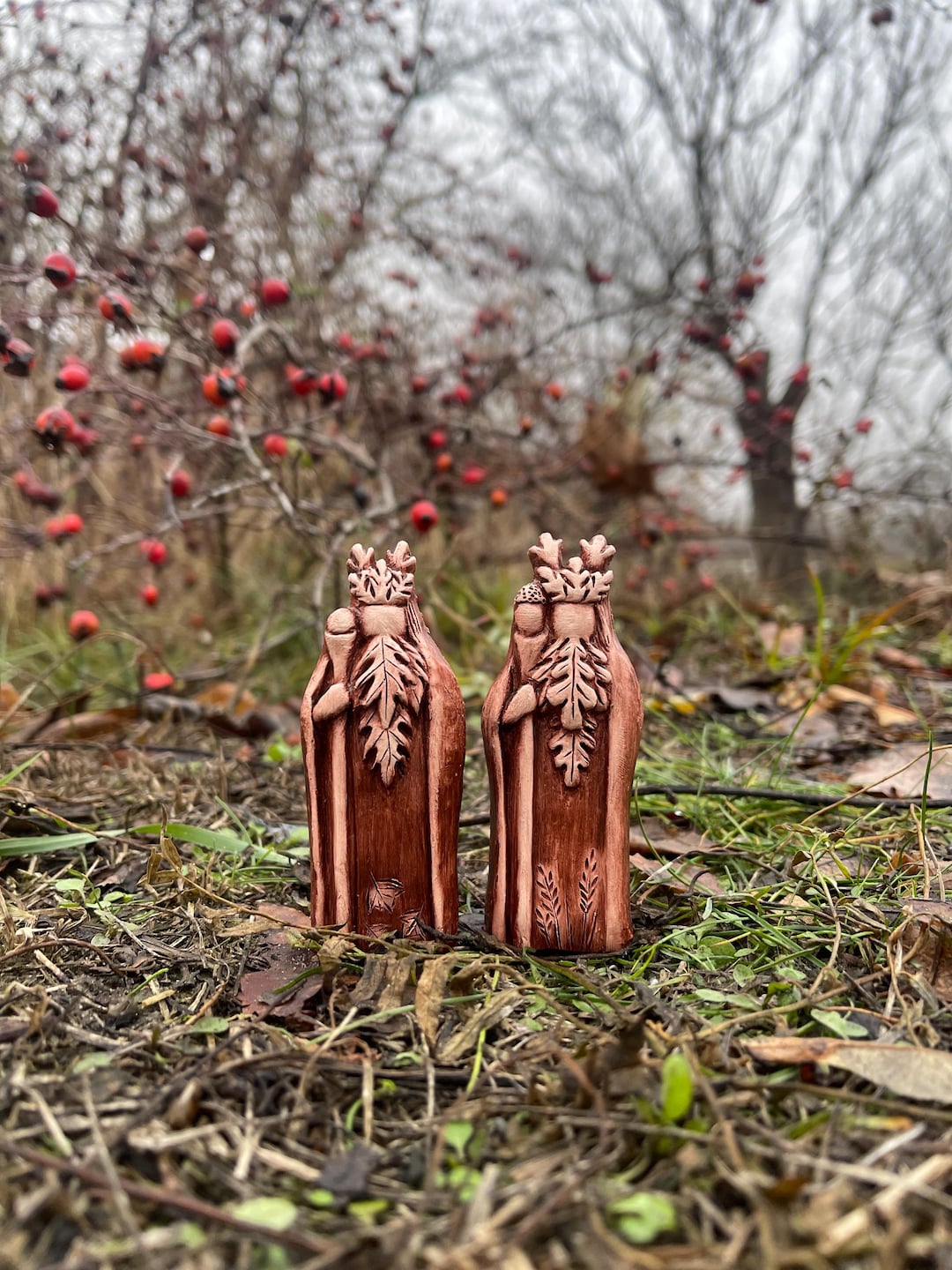 Oak King Holly King Statue Set, Pocket Travel Home Altar, Handmade ...