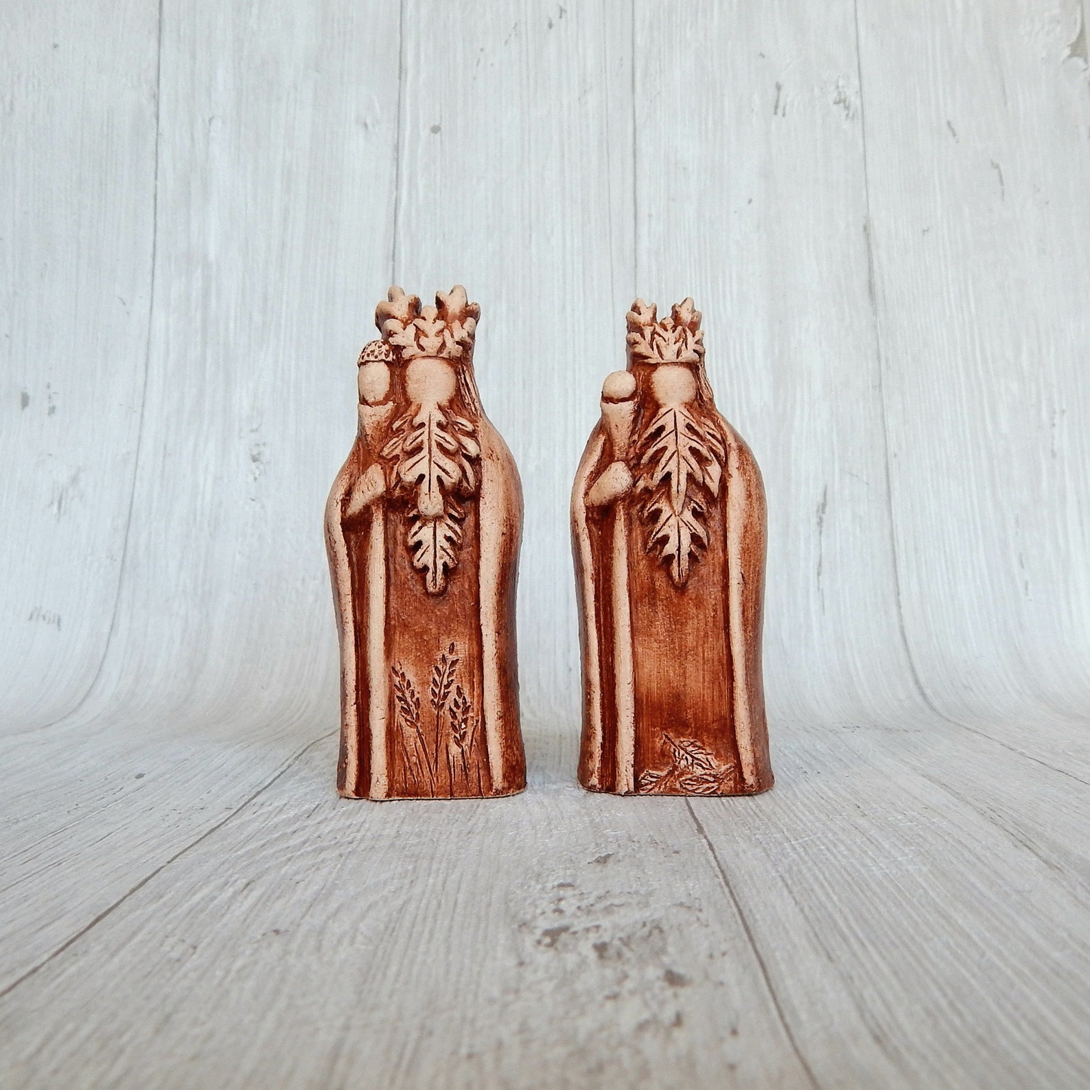 Oak King Holly King Statue Set, Pocket Travel Home Altar, Handmade ...
