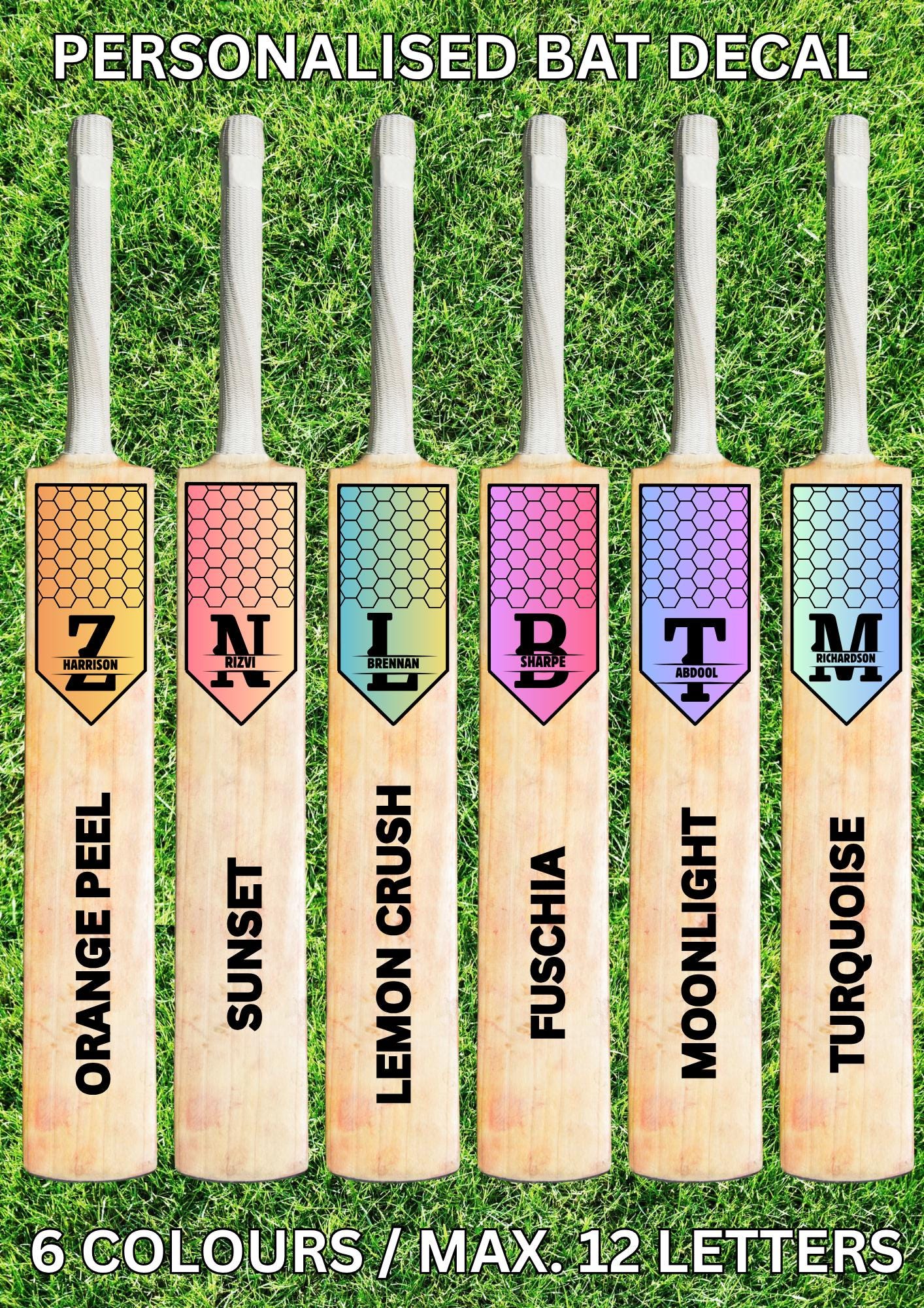 Personalised Custom Cricket Bat Sticker Decal - Initial/monogram/name ...