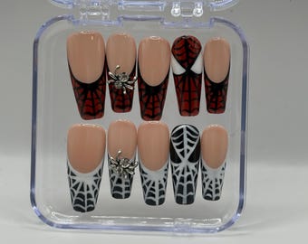 Spider Hero Comic Press on Nails, Spiderman Nail Art, Superhero Nails ...