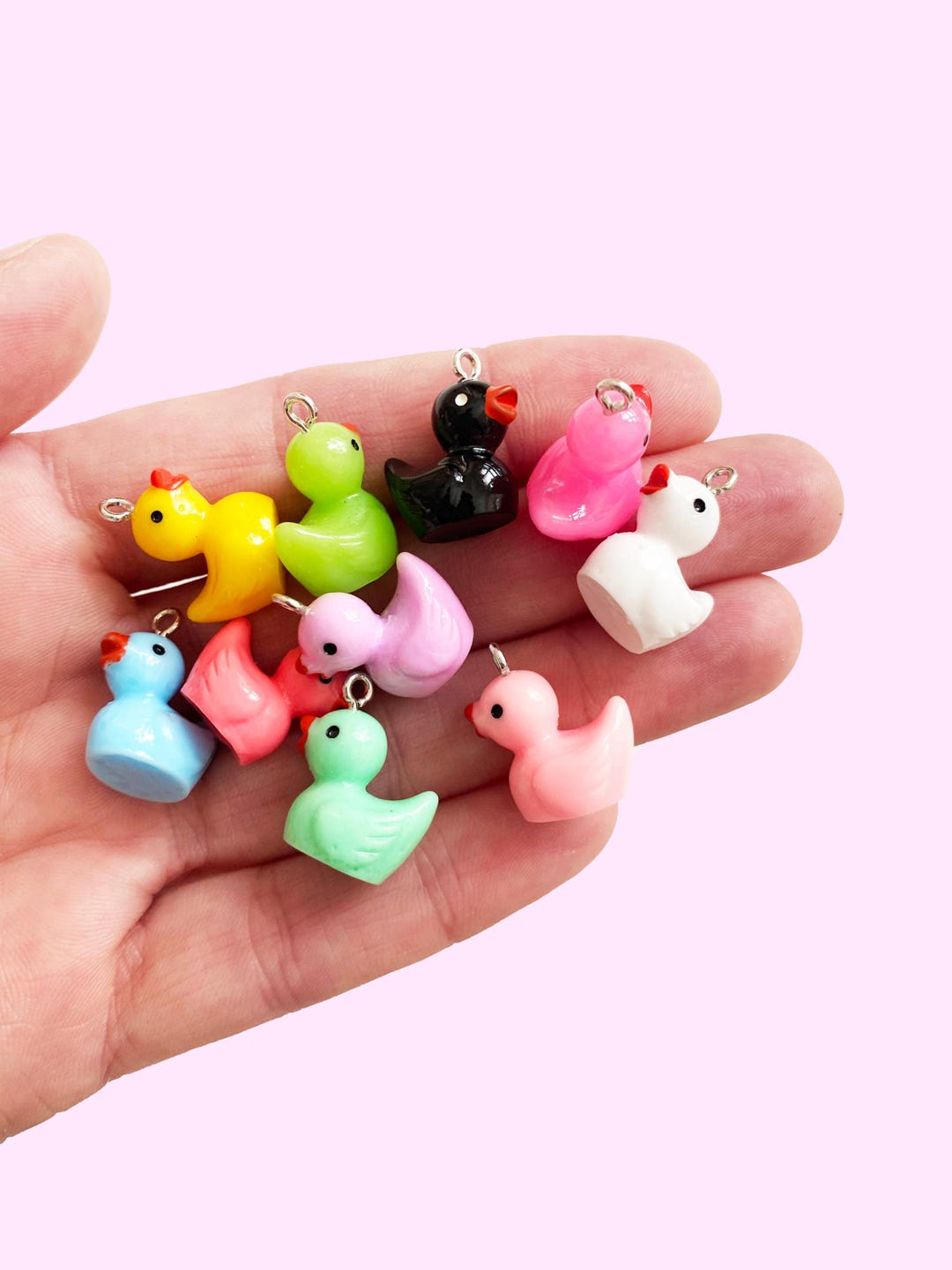 2pc or 10pc Rainbow Duck Charm -white Goose Charm -pastel Pink Charm ...