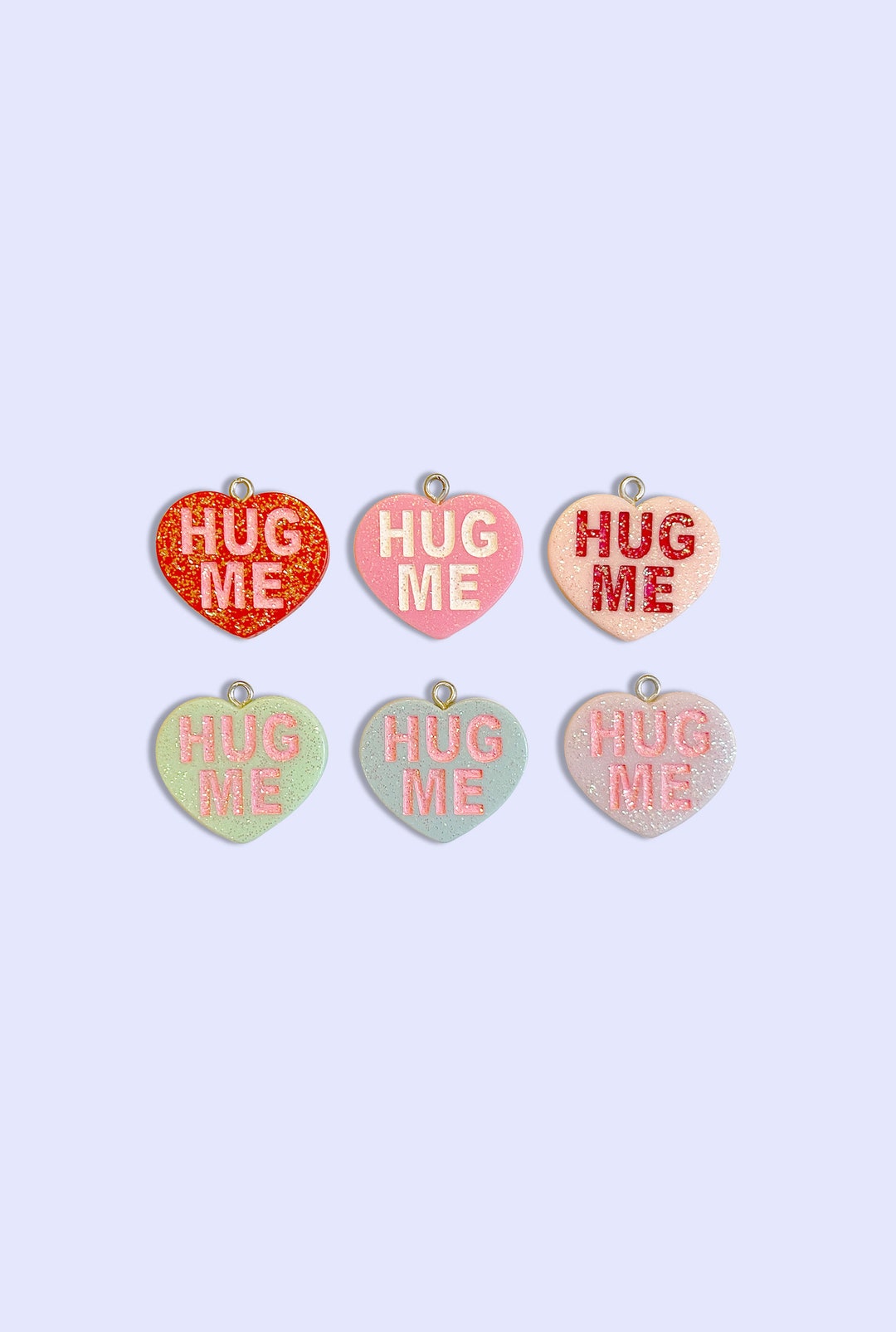 2pc or 10pc Valentines Glitter Hug Me Candy Heart Charm - Charm ...