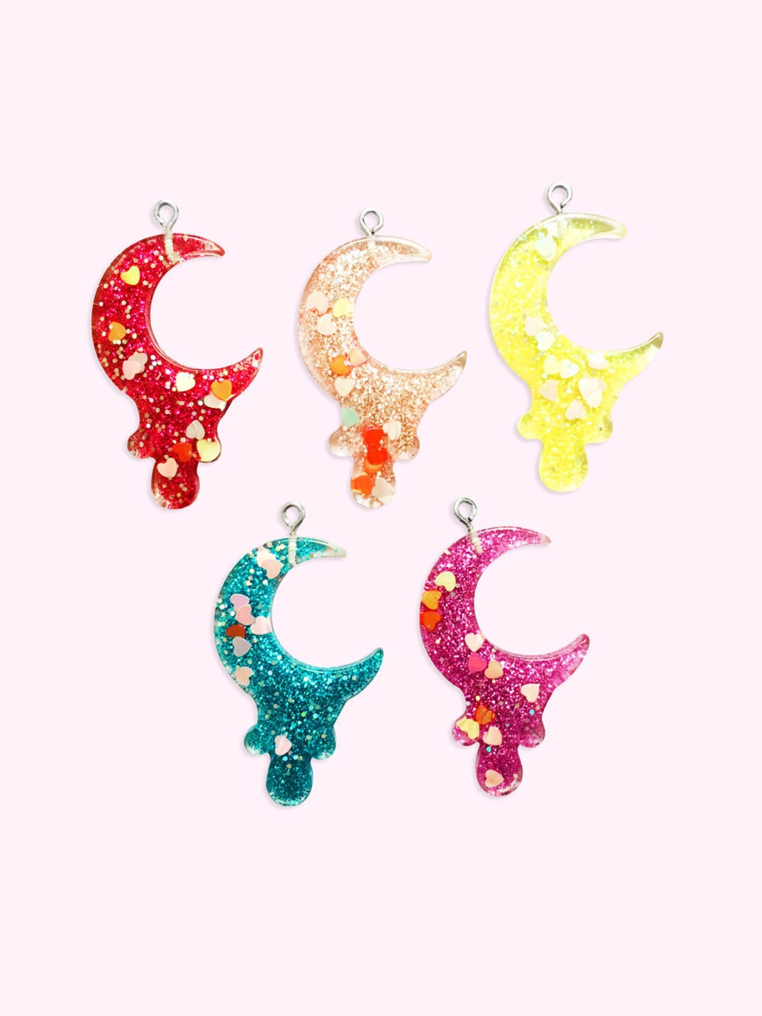 2pc or 10pc Glitter Dripping Moon Charm Moon Phases Charms kawaii ...